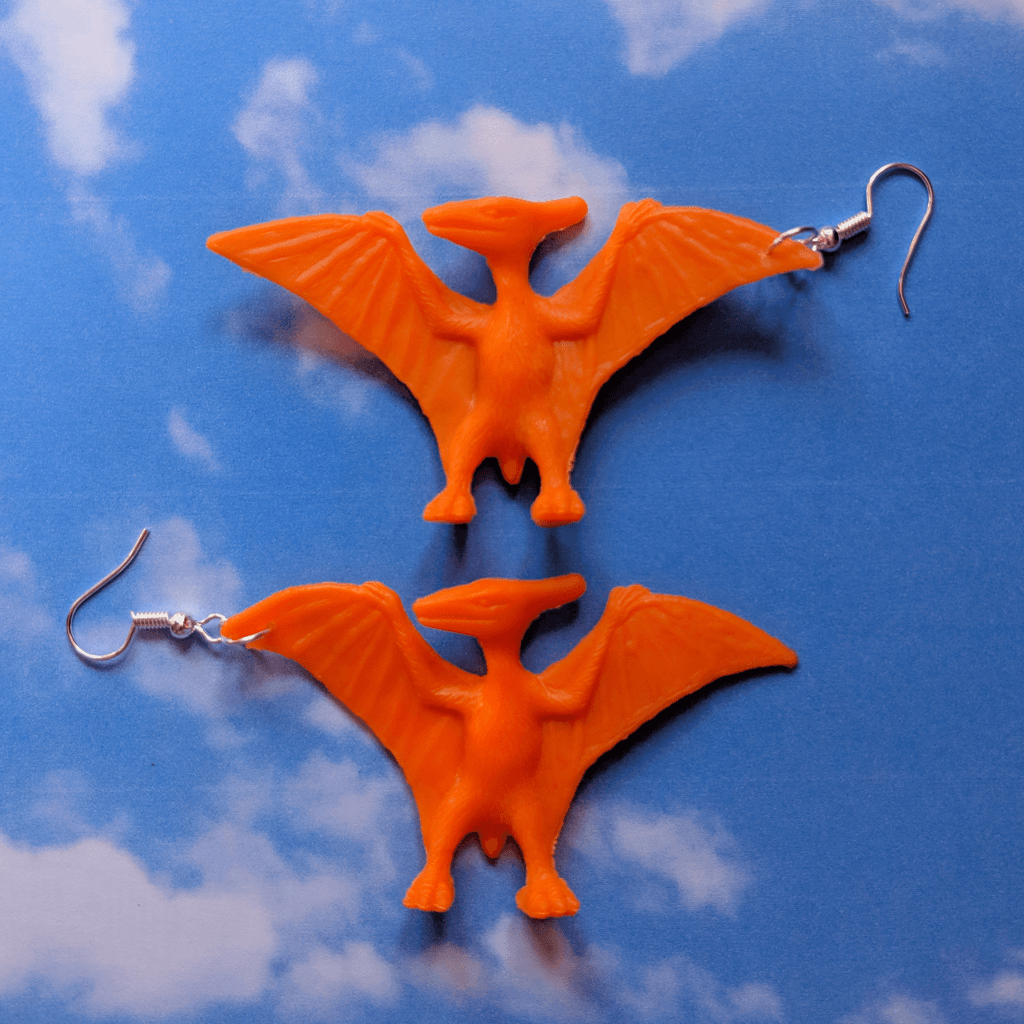 Pterodactyl Dinosaur Earrings - Neon Dino Animal Flying Dangle Plastic ...